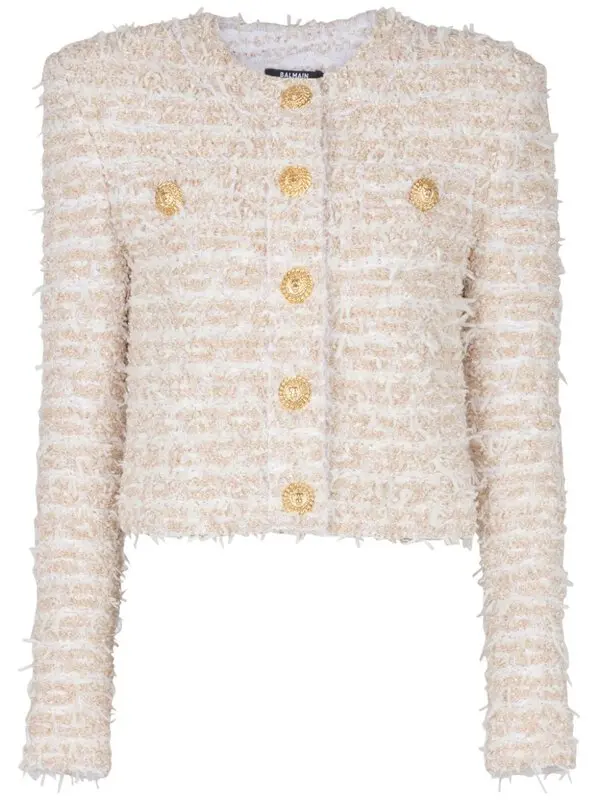 Balmain Cropped Tweed Jacket - Neutrals