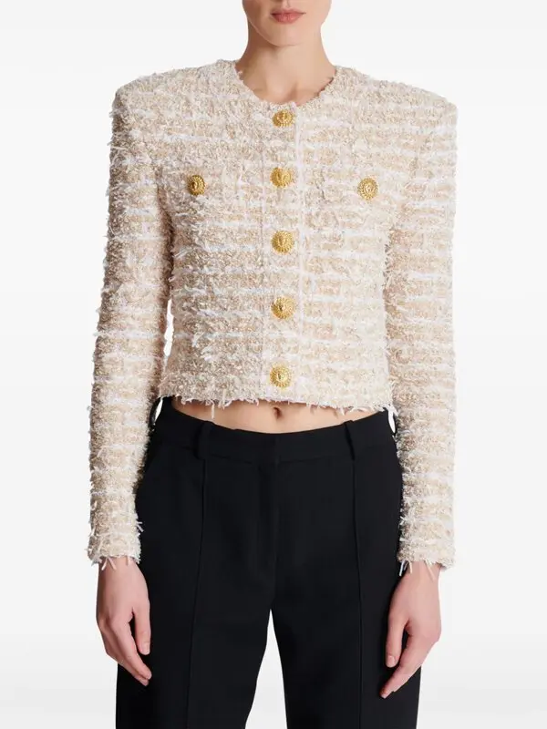 Balmain Cropped Tweed Jacket - Neutrals