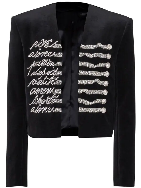 BALMAIN リバーシブル ジャケット 絹100% ラビットファー 黒 11号 Black Reversible jacket with monogram Balmain - Vitkac AS