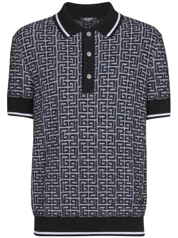 Balmain Labyrinth Knitted Polo Shirt - Black