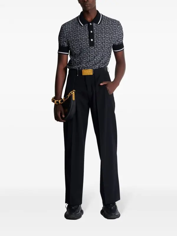 Balmain Labyrinth Knitted Polo Shirt - Black
