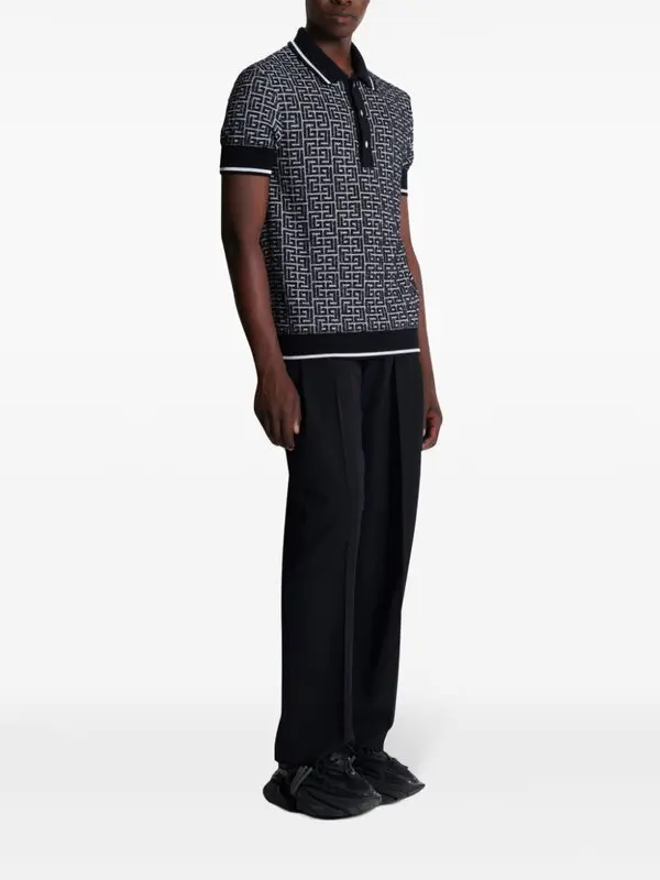 Balmain Labyrinth Knitted Polo Shirt - Black