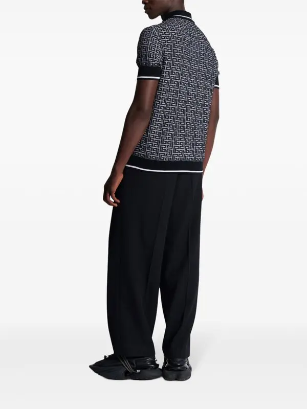 Balmain Labyrinth Knitted Polo Shirt - Black