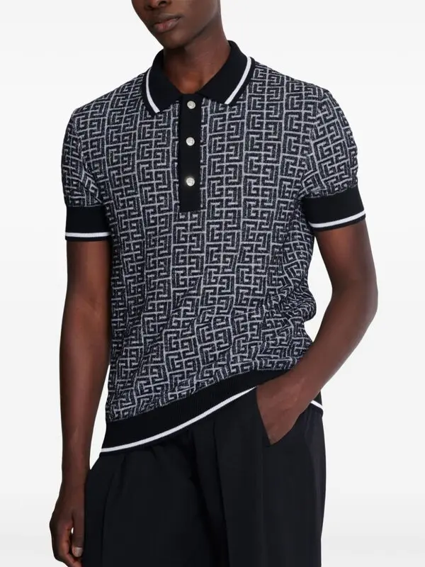 Balmain Labyrinth Knitted Polo Shirt - Black