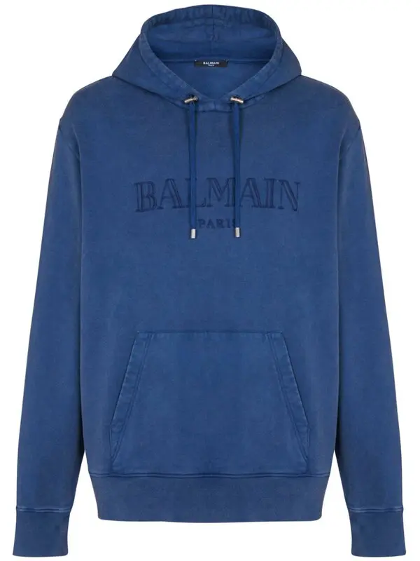 Balmain Embroidered Logo Hoodie - Blue