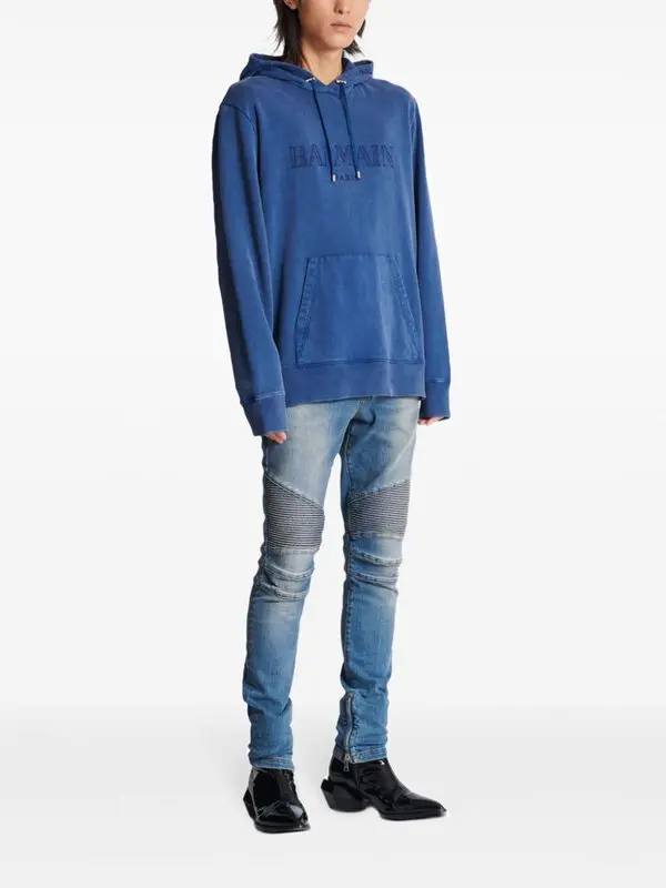 Balmain Embroidered Logo Hoodie - Blue