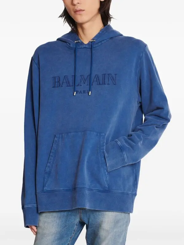 Balmain Embroidered Logo Hoodie - Blue