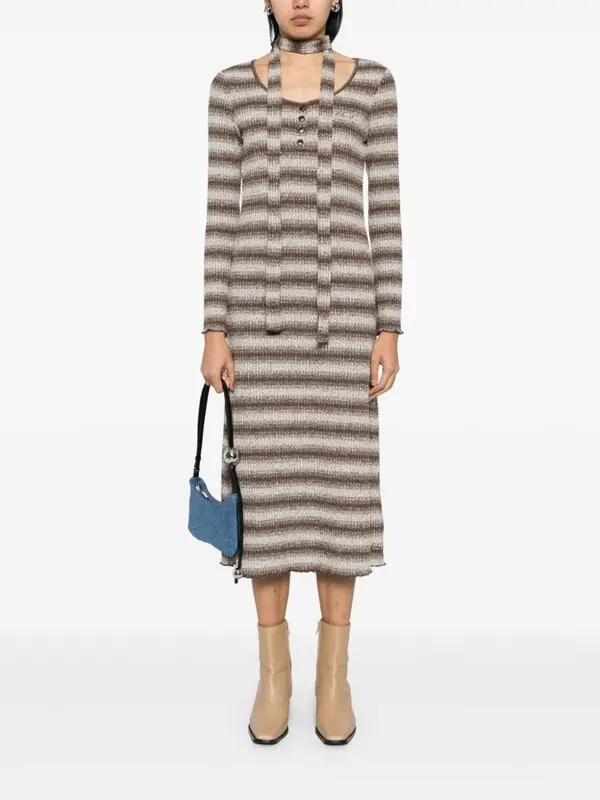 TOUT A COUP Striped Knit Dress - Brown