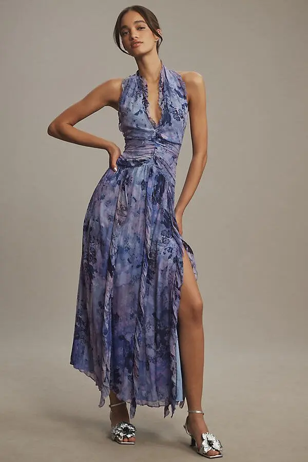 Juliette Sleeveless V-neck Chiffon Maxi Dress - Blue
