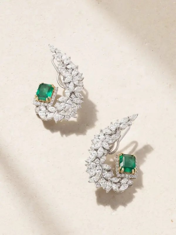 Yeprem 18-karat Gold Emerald And Diamond Earrings - Green