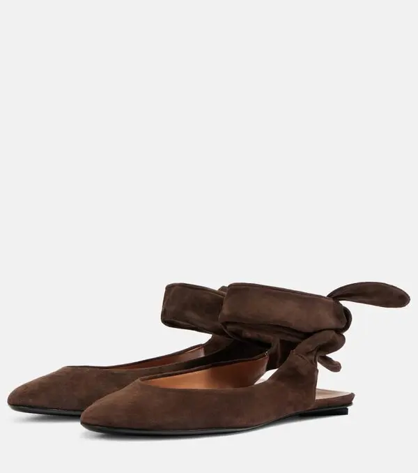 Attico Cloe Suede Slingback Flats - Brown