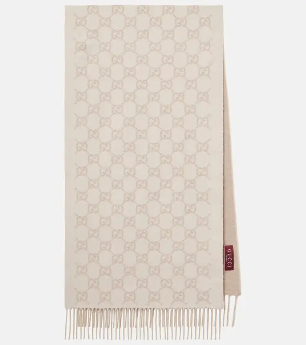 Gucci Gg Fringed Cashmere Scarf - Beige