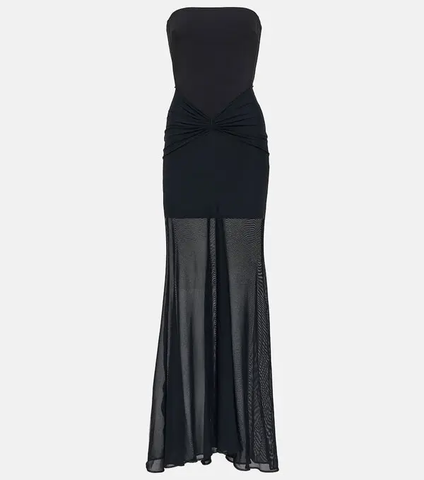 David Koma Tulle-trimmed Ruched Bustier Gown