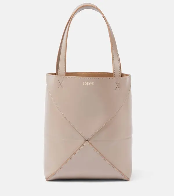 Loewe Puzzle Fold Mini Leather Tote Bag - Beige