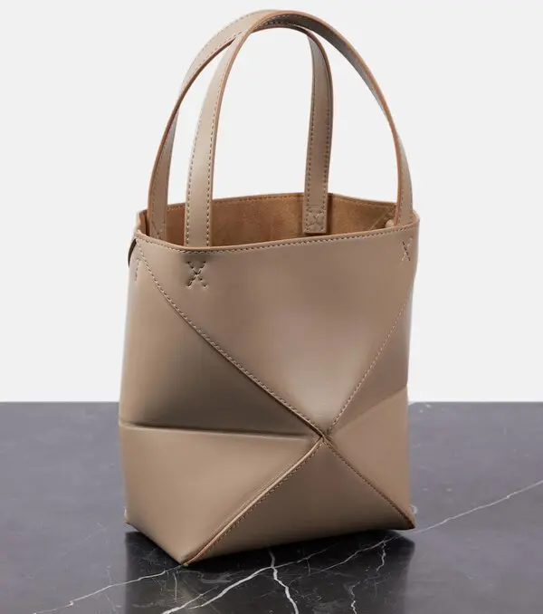 Loewe Puzzle Fold Mini Leather Tote Bag - Beige