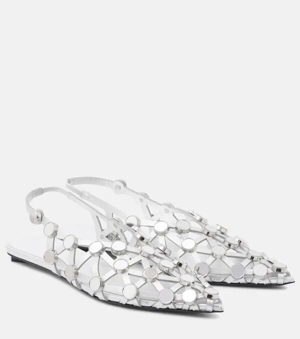 Attico Grid Leather Ballerina Flats - Silver