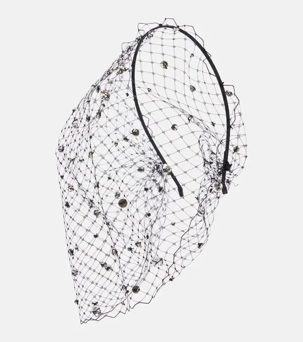 JENNIFER BEHR Stella Embellished Fishnet Headband - Black