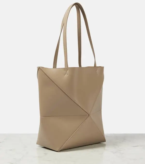 Loewe Puzzle Fold Medium Leather Tote Bag - Beige