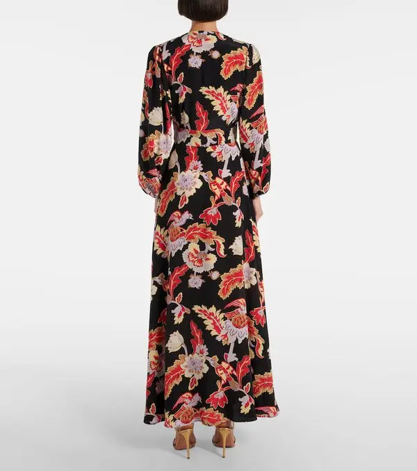 La DoubleJ Printed Shirred Silk Maxi Dress