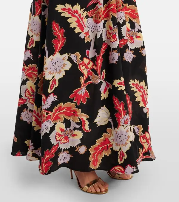 La DoubleJ Printed Shirred Silk Maxi Dress