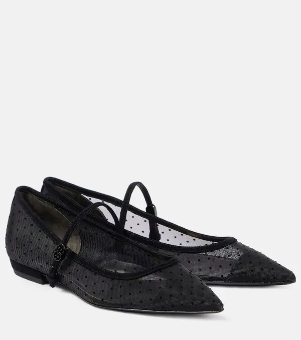 Tory Burch Suede-trimmed Mesh Mary Jane Flats