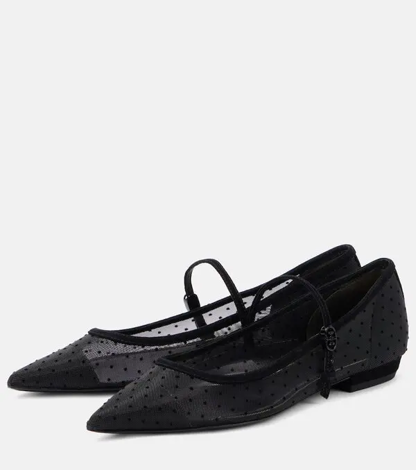 Tory Burch Suede-trimmed Mesh Mary Jane Flats
