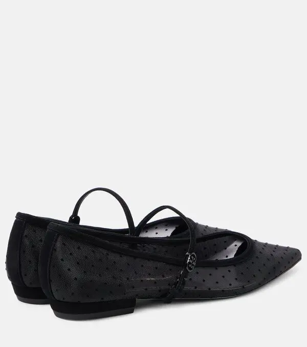 Tory Burch Suede-trimmed Mesh Mary Jane Flats