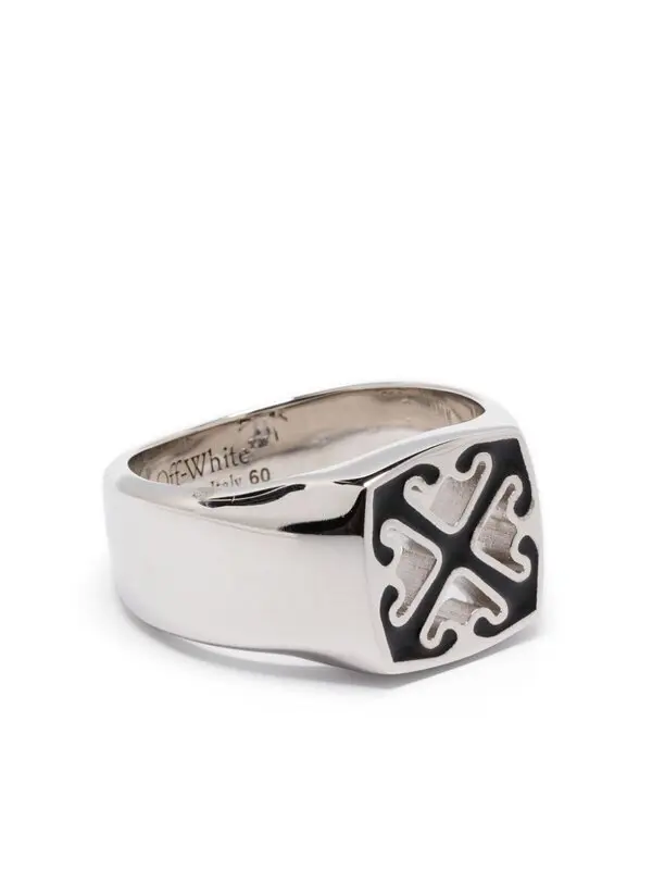 Off-White Enamel Arrow Ring - Silver