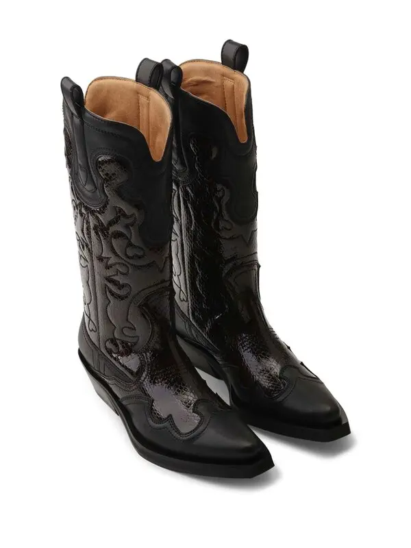GANNI Western-style Embroidered Boots - Brown