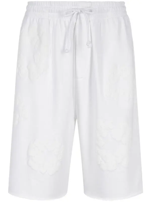 DENIM TEARS Mono Cotton Wreath-print Shorts - White