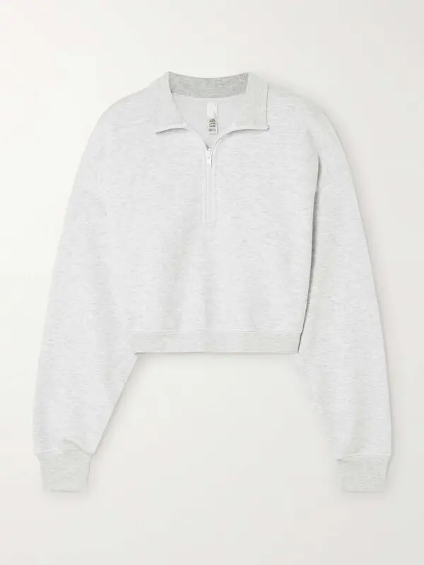 SKIMS Cropped Cotton-blend Jersey Half-zip Sweater