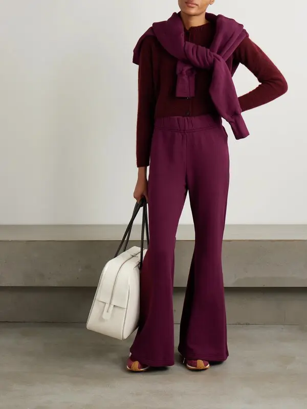 LES TIEN Cotton-jersey Flared Track Pants - Burgundy