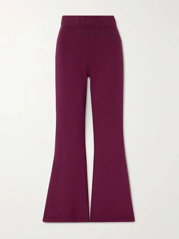 LES TIEN Cotton-jersey Flared Track Pants - Burgundy