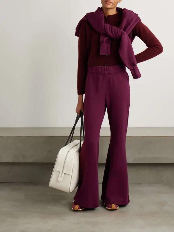 LES TIEN Cotton-jersey Flared Track Pants - Burgundy