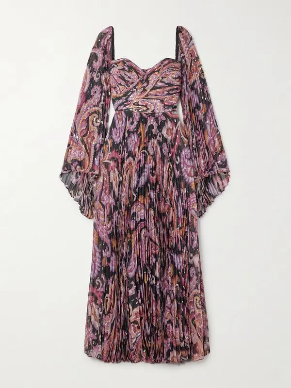 Etro Printed Metallic Plissé Gown