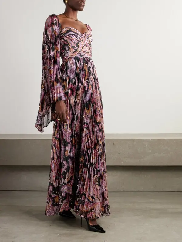 Etro Printed Metallic Plissé Gown