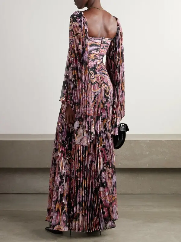 Etro Printed Metallic Plissé Gown
