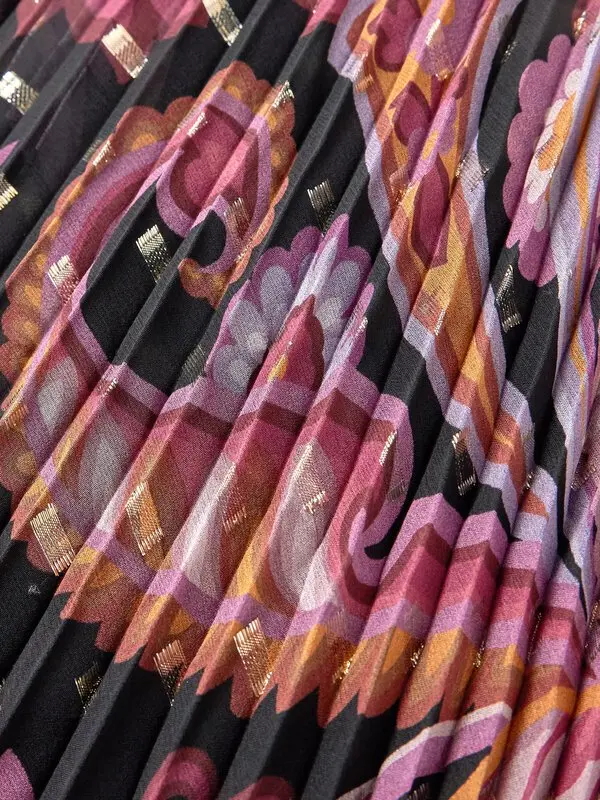 Etro Printed Metallic Plissé Gown
