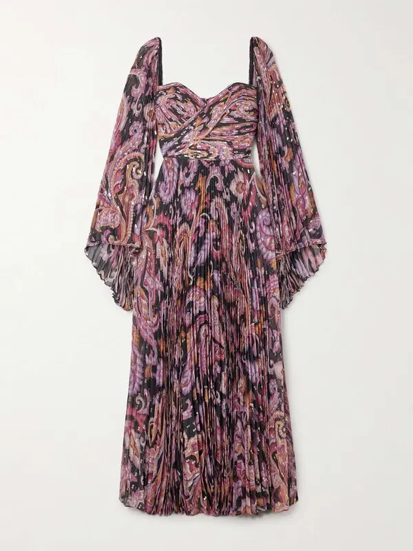 Etro Printed Metallic Plissé Gown