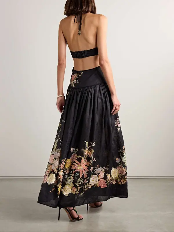 zimmermann cutout floral-print linen midi dress Cutout floral-print linen and silk-blend gown - cobalt blue