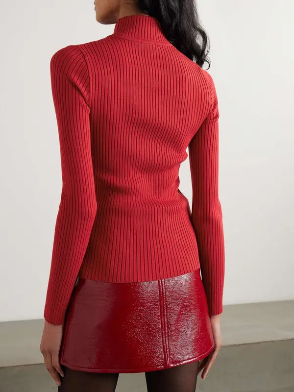 COURREGES Embroidered Ribbed-knit Sweater
