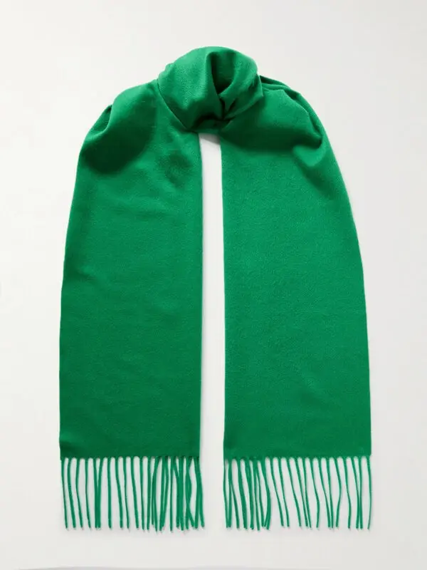 The Row Viktor Fringed Cashmere Scarf - Green | Editorialist