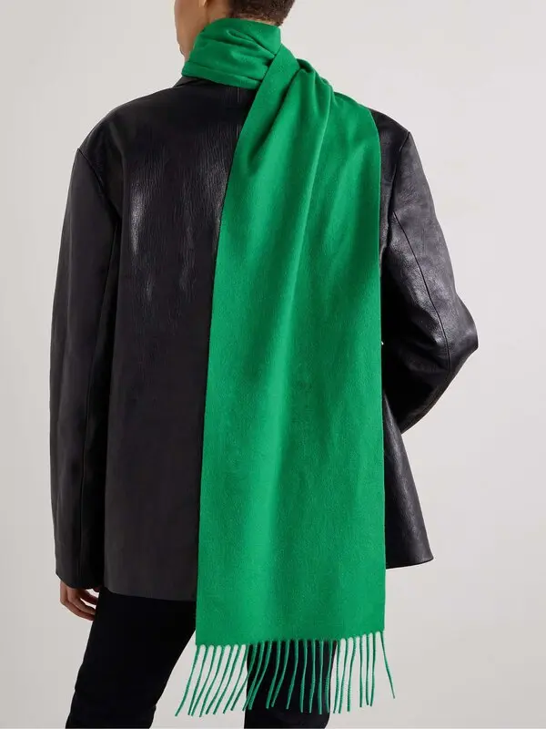 The Row Viktor Fringed Cashmere Scarf - Green | Editorialist