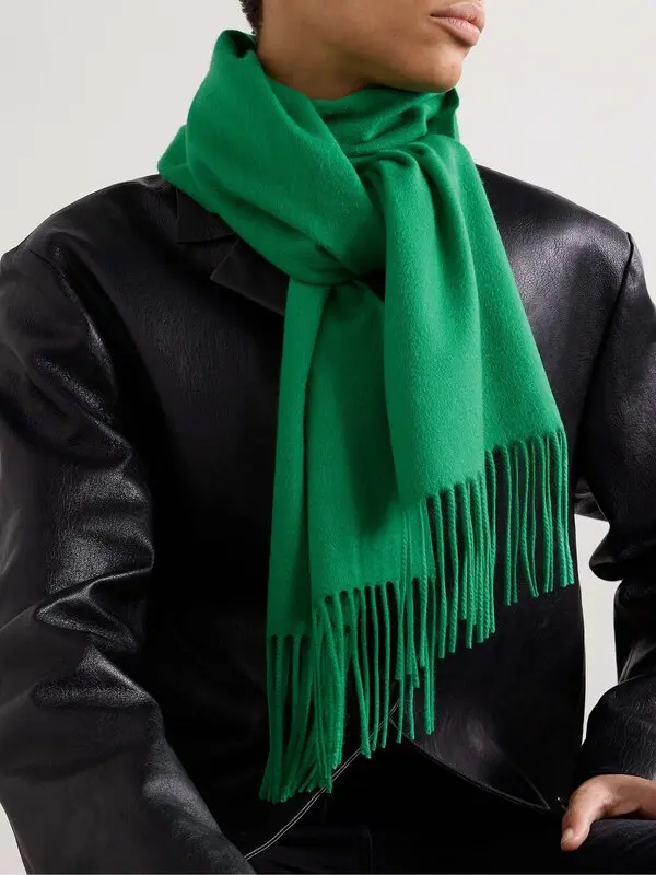 The Row Viktor Fringed Cashmere Scarf - Green | Editorialist