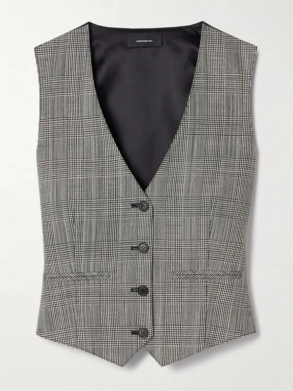 Wardrobe.NYC Paneled Prince Of Wales Checked Wool Vest - Gray