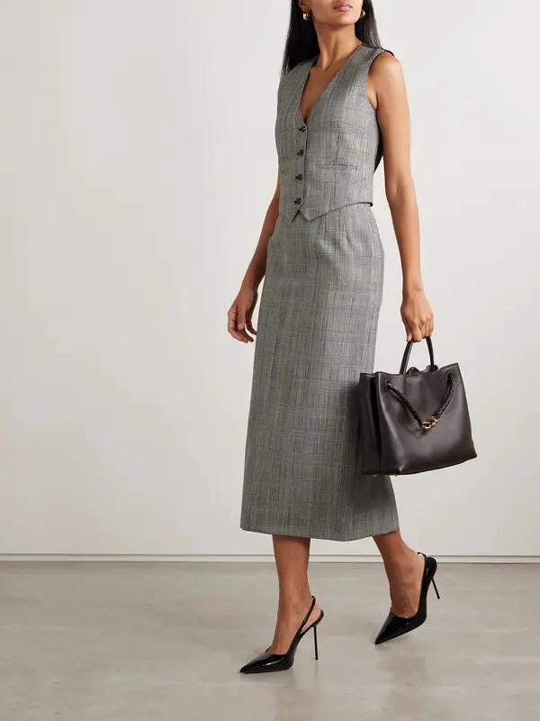 Wardrobe.NYC Paneled Prince Of Wales Checked Wool Vest - Gray