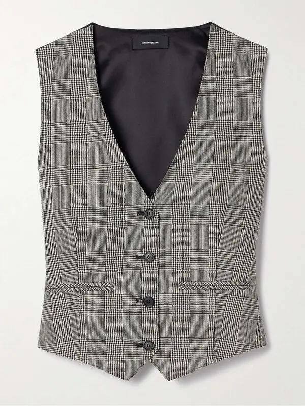 Wardrobe.NYC Paneled Prince Of Wales Checked Wool Vest - Gray