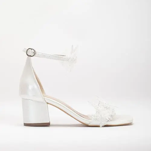 FOREVER & ALWAYS SHOES Flora Lace Bridal Low Heel Sandals - Ivory