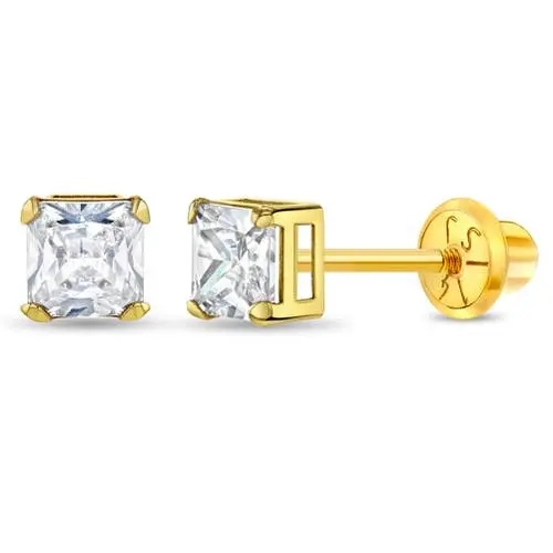 IN SEASON JEWELRY 14k Yellow Cubic Zirconia Square Stud Earrings - Gold