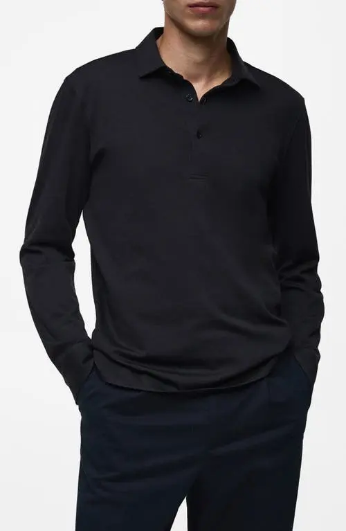 Mango Slim Fit Long Sleeve Wool Blend Polo - Dark Navy